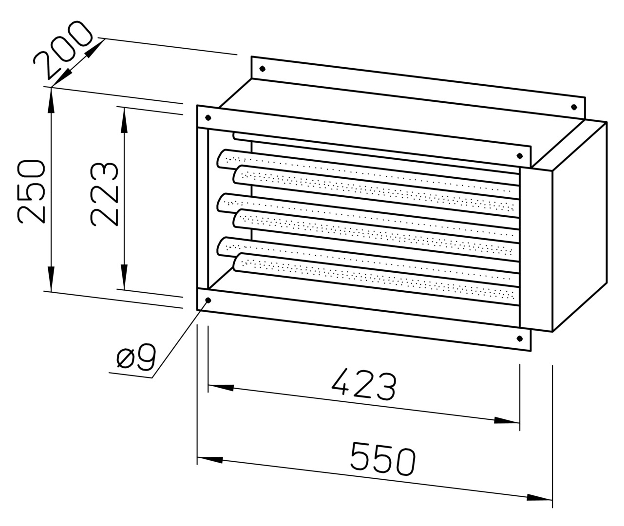 Helios EHR-K 6/40/20, Elektro-Heizregister 6 KW 400V, für rechteckige ...